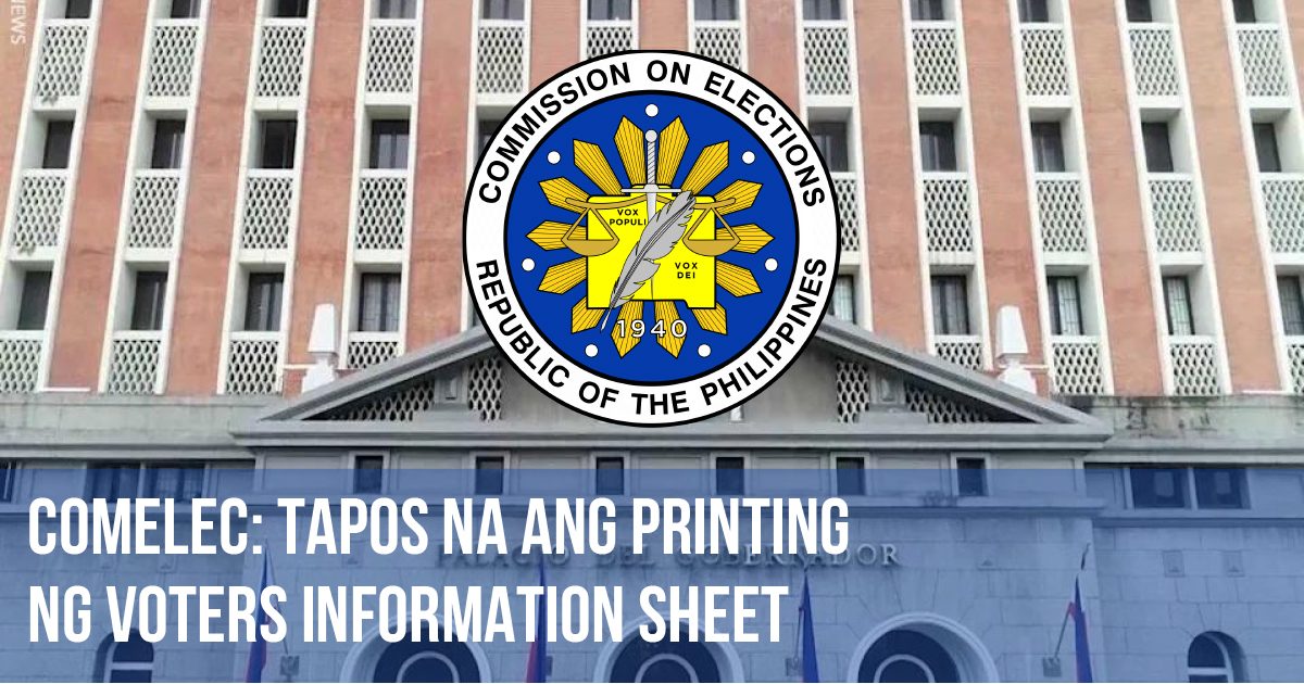 Comelec: Tapos na ang printing ng voters information sheet - Tutubi News
